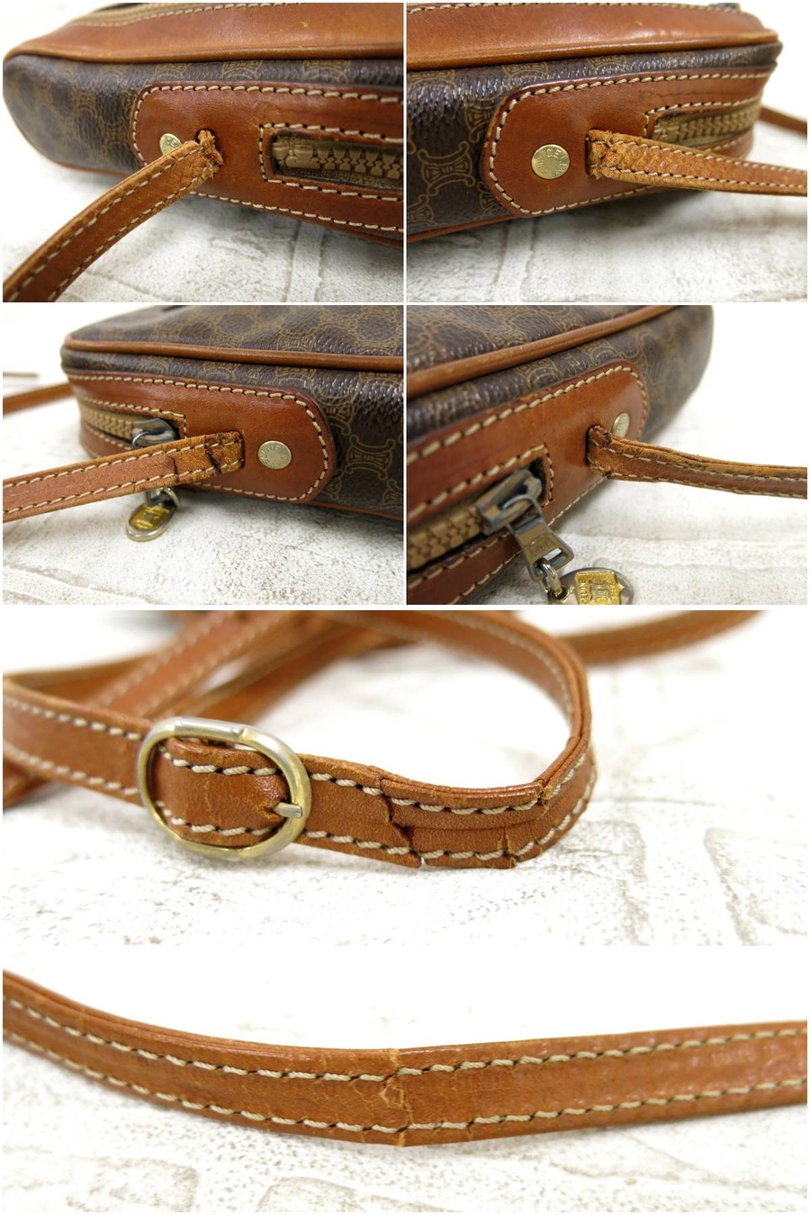 日本代購代標第一品牌【樂淘letao】－ CELINE セリーヌ マカダム総柄 PVC カーフ レザー 本革 ミニ ショルダー バッグ ブラウン ゴールド金具 ヴィンテージ A5826