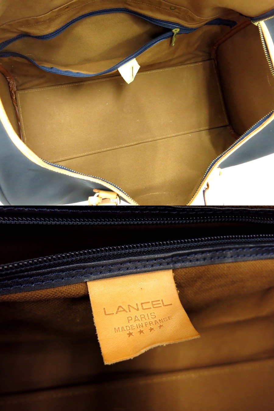 代購代標第一品牌－樂淘letao－ 美品 LANCEL ランセル メンズ ナイロン レザー 本革 2way ボストン ショルダー バッグ 紺 キャメル ゴールド金具 ビジネス D11256