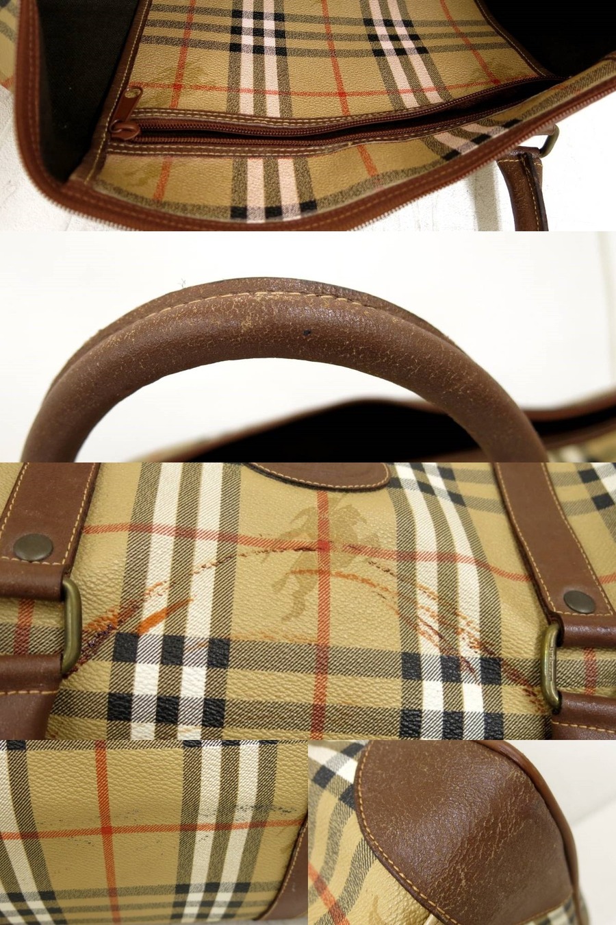 代購代標第一品牌－樂淘letao－ BURBERRY バーバリー ノバチェック PVC カーフ レザー 本革 ボストン バッグ ベージュ ブラウン ゴールド金具 ヴィンテージ A2667