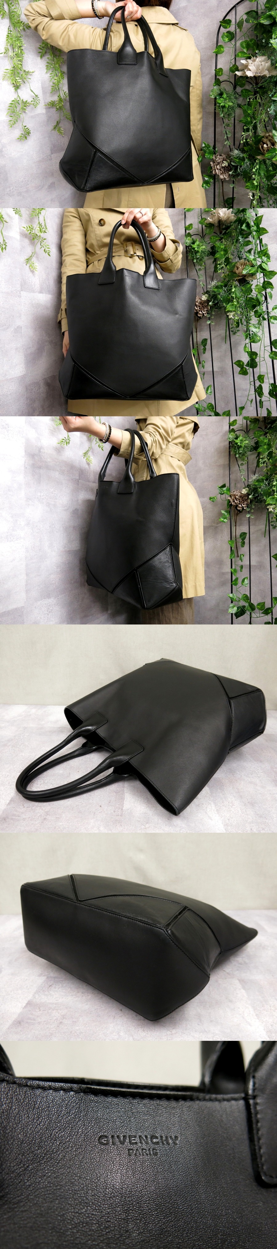 代購代標第一品牌－樂淘letao－ 超美品 GIVENCHY ジバンシィ メンズ イージー ロゴ 型押し カーフ レザー 本革 トート バッグ 黒 A4 書類 収納 かばん Js42638