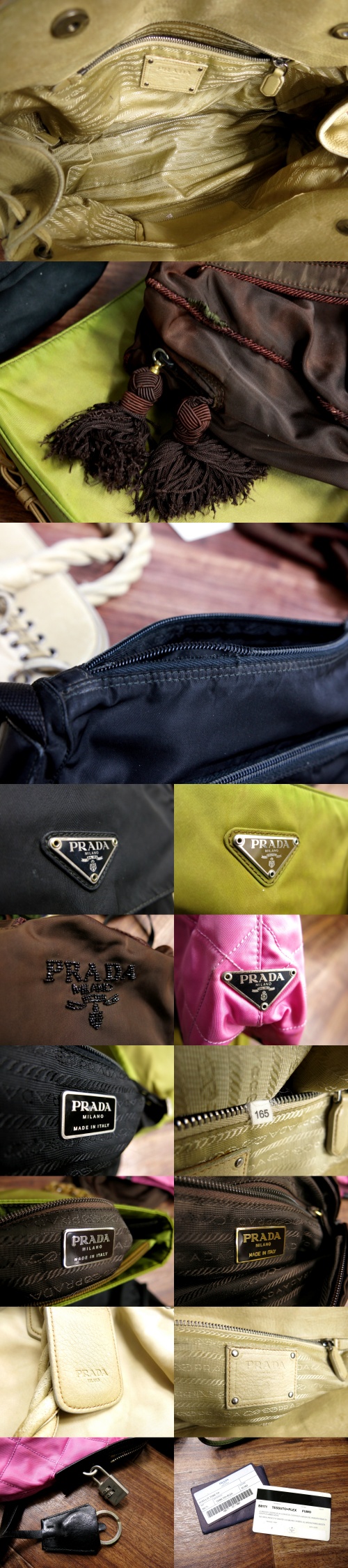 日本代購代標第一品牌【樂淘letao】－PRADA プラダ チェーン ショルダー ハンド トート バッグ 8点 ナイロン カーフ レザー 本革 黒 茶 カーキ ピンク まとめ売り