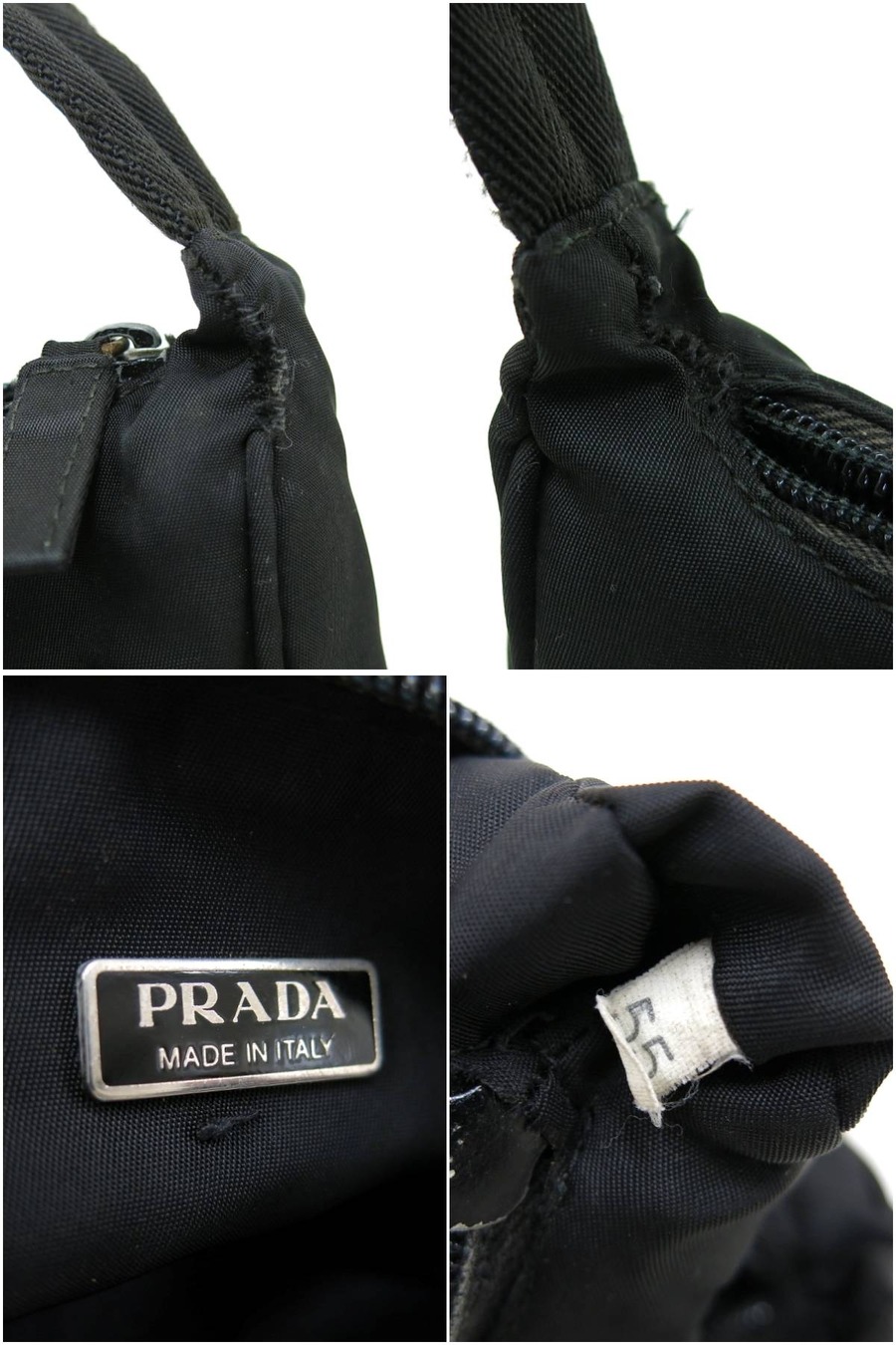 日本代購代標第一品牌【樂淘letao】－ PRADA プラダ ナイロン ハンド バッグ アクセサリーポーチ ブラック シルバー金具 イタリア製 腕掛け 三角ロゴプレート A5685