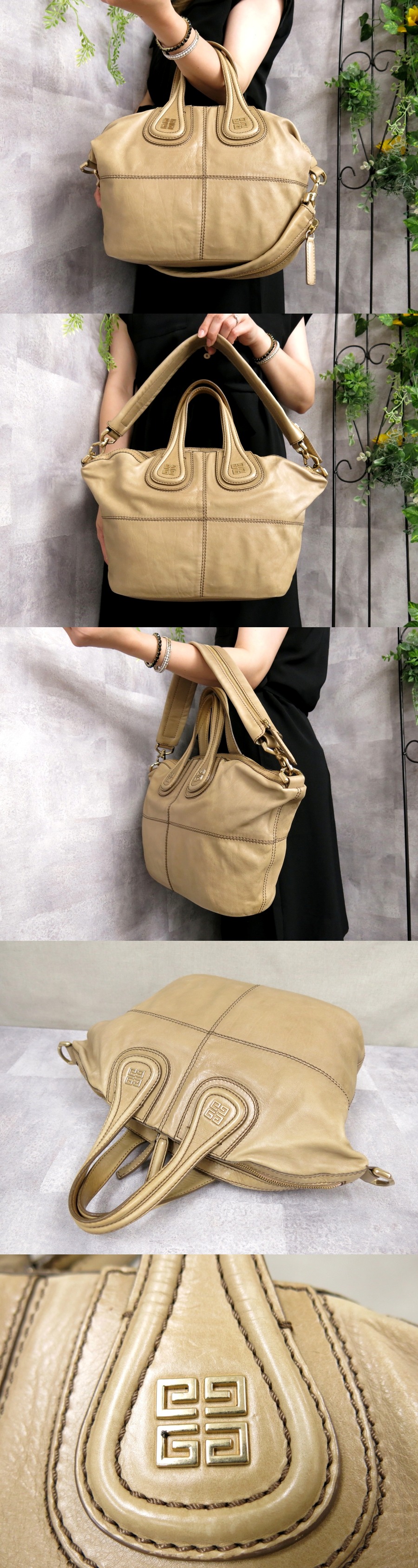 代購代標第一品牌－樂淘letao－ 美品 GIVENCHY ジバンシィ ナイチンゲール カーフ レザー 2way トート ハンド バッグ ビスケット ゴールド金具 肩掛け Js39112