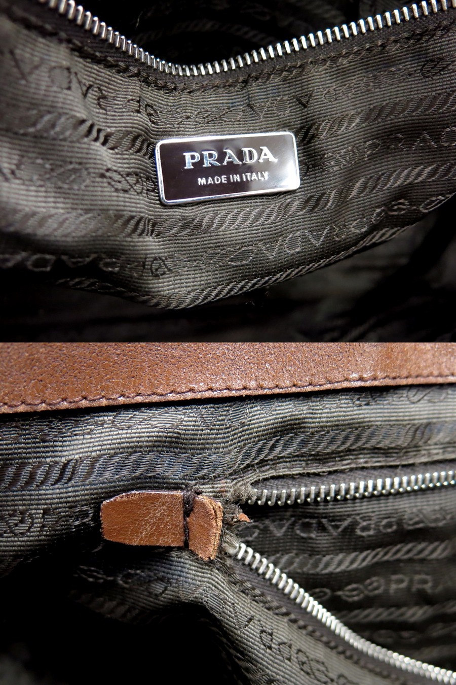 代購代標第一品牌－樂淘letao－ PRADA プラダ カーフ レザー 本革 トート バッグ 茶色 シルバー金具 イタリア製 肩掛け D11159