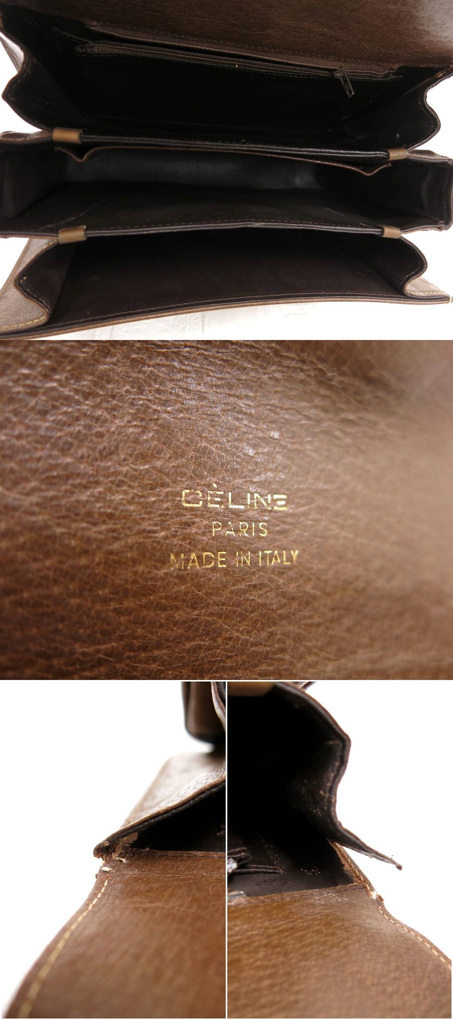 日本代購代標第一品牌【樂淘letao】－ CELINE オールド セリーヌ Cマカダム キャンバス カーフ レザー 本革 ショルダー バッグ ベージュ 茶 G金具 ヴィンテージ A7001