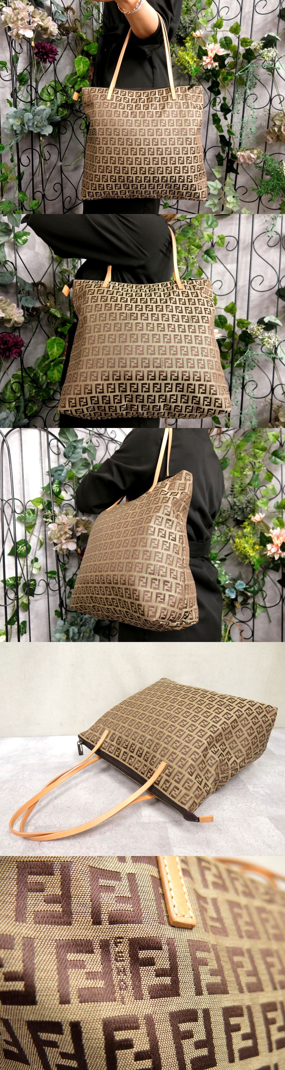 【目立った傷や汚れなし】 超美品 FENDI フェンディ ズッキーノ キャンバス カーフ レザー 本革 トート バッグ ブラウン ベージュ 肩掛け A4 書類 Js56656の落札情報詳細 ...