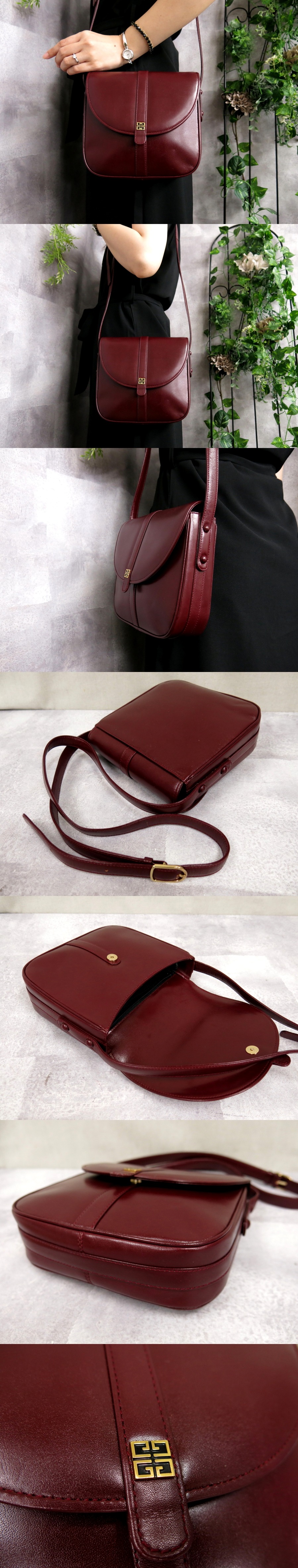 代購代標第一品牌－樂淘letao－ 超美品 GIVENCHY ジバンシィ カーフ レザー 本革 ミニ ショルダー バッグ ボルドー ゴールド金具 斜め掛け かばん Js39732