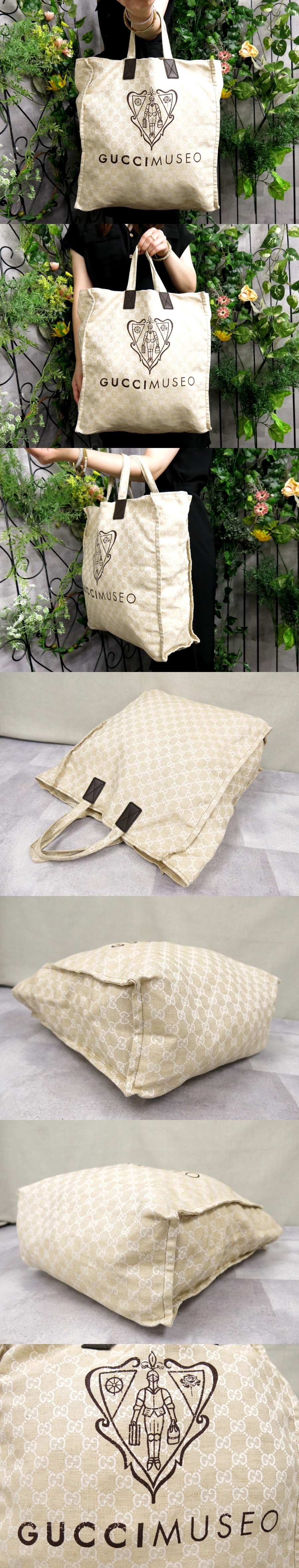 日本代購代標第一品牌【樂淘letao】－ 超美品 GUCCI グッチ GUCCI MUSEO 限定 GGキャンバス カーフ レザー 本革 トート バッグ ベージュ ブラウン A4 収納 Js48422