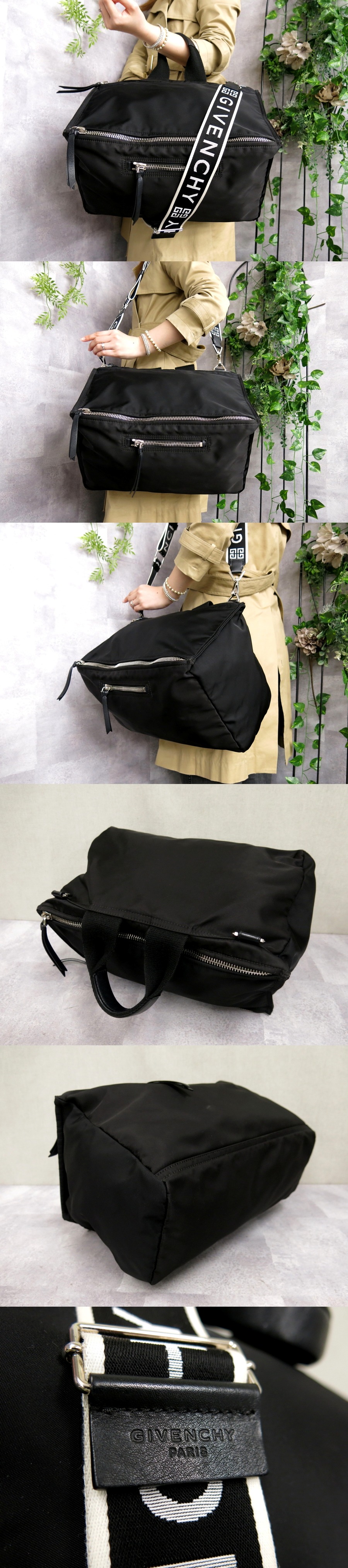 日本代購代標第一品牌【樂淘letao】－ 超美品 GIVENCHY ジバンシィ メンズ パンドラ 4Gロゴ ナイロン カーフ レザー 本革 2way ショルダー バッグ 黒 A4 収納 Js44238