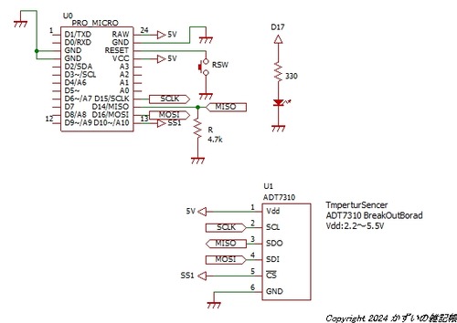 かずいの雑記帳4 : Pro Micro demo program (SPI ADT7310 16bitTemperturSencer)