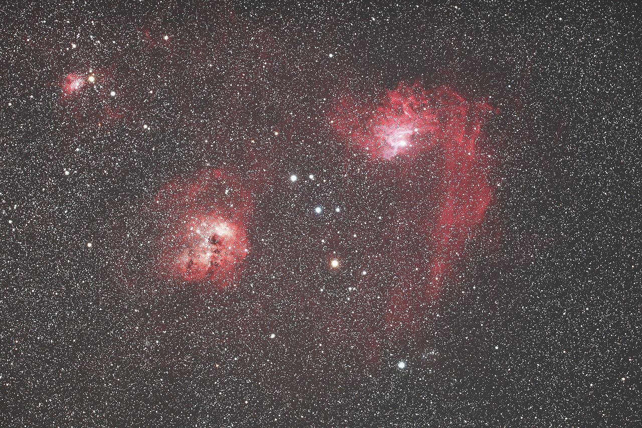赤城山で捉えた勾玉星雲（IC405)＆IC410（sh2-236）コラボ : のぼうの星