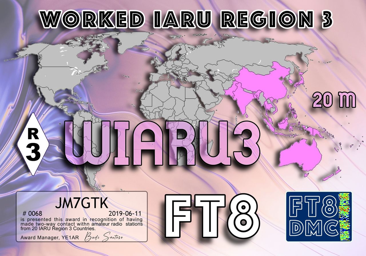 WIARU3 (WORKED IARU REGION 3) : JM7GTK まい あわど