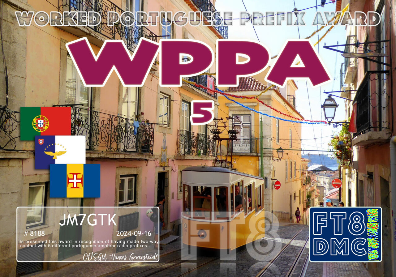 WPPA (WORKED PORTUGUESE PREFIX AWARD) : JM7GTK まい あわど