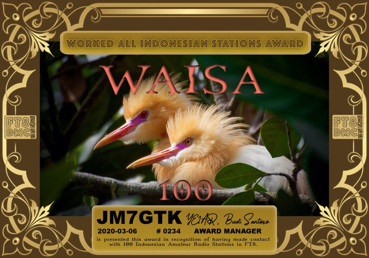 WAISA (WORKED ALLINDONESIAN STATIONS AWARD) : JM7GTK まい あわど