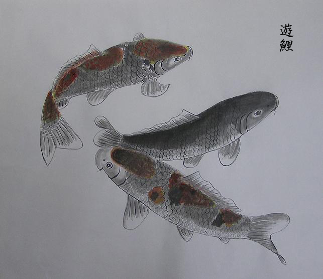 肉筆水墨画 花鳥画 細筆画「鯉の滝登り」美術品 錦鯉 インテリア 肉筆水墨画 花鳥画 細筆画「鯉の滝登り」美術品 錦鯉 インテリア