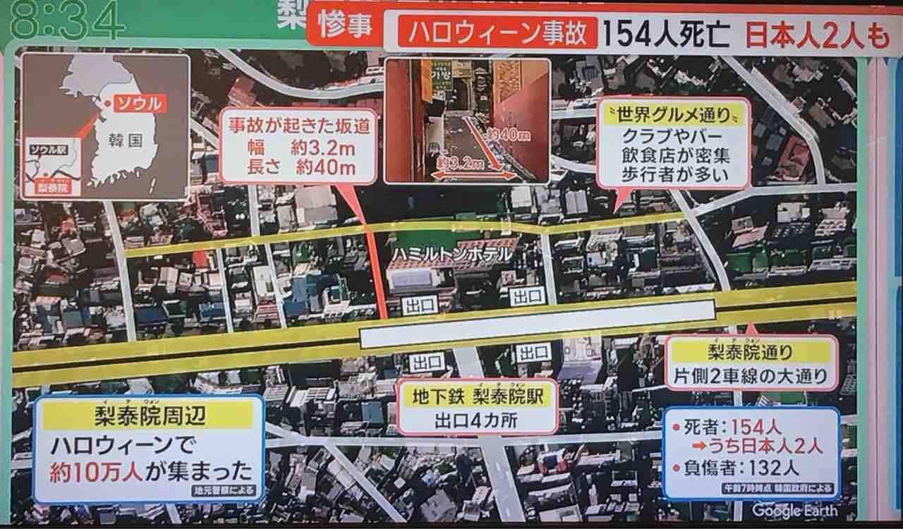 世界に目を向けグローバル GPS 京都を中心にグローカル 366 APS:女子会トーク ソウル転倒事故 149人死亡76人けが ハロウィーン前でにぎわう（イテウォン（梨泰院）地区）ドラマで馴染みも）