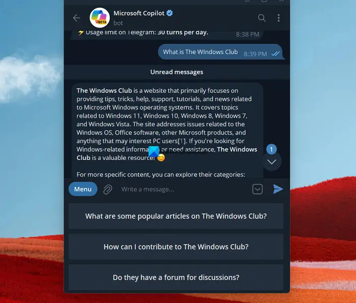 Cách sử dụng Microsoft Copilot trong Telegram : lasenorahenのblog