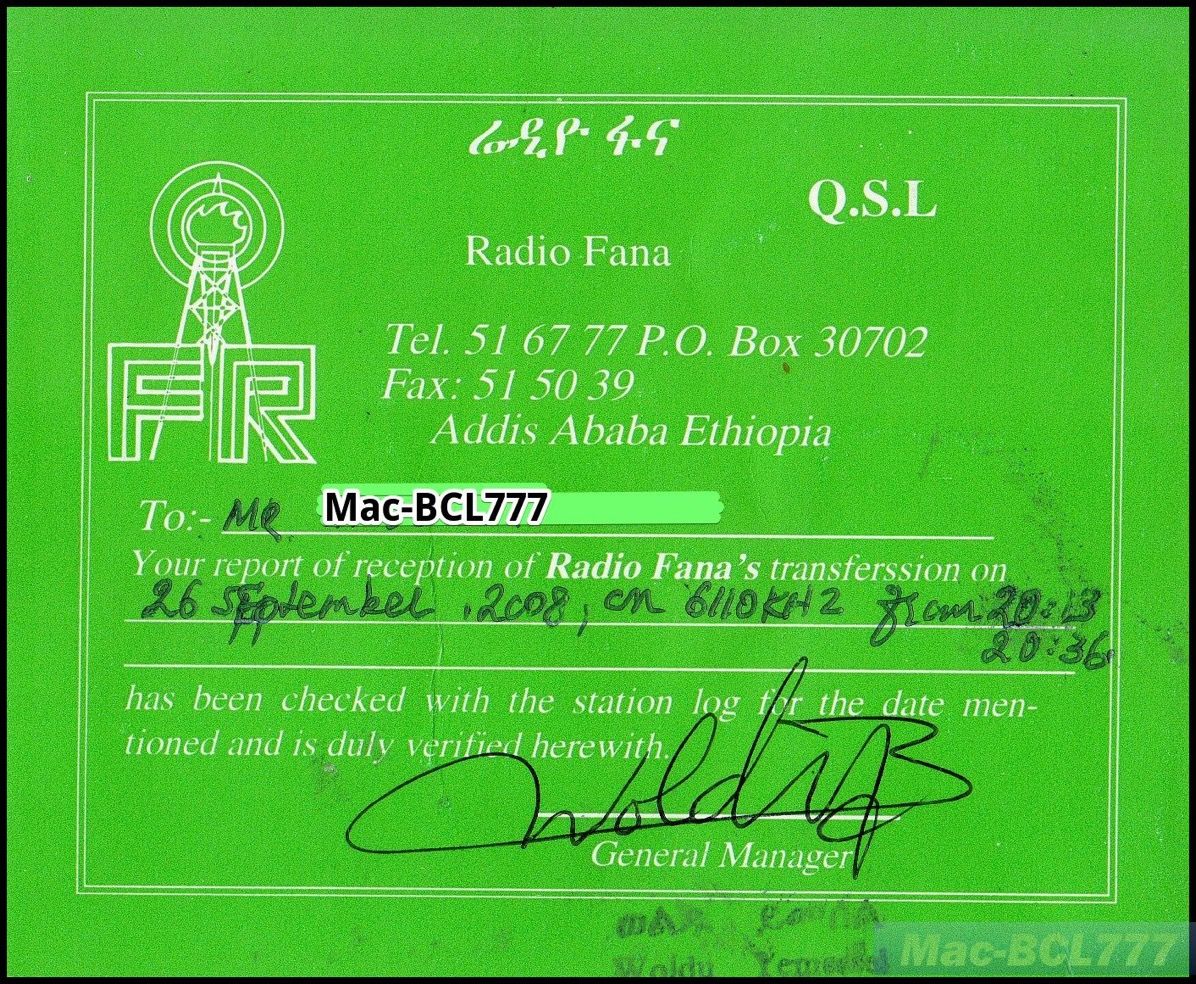 思い出のベリカード：Radio Fana : MacとBCLと無線の時間