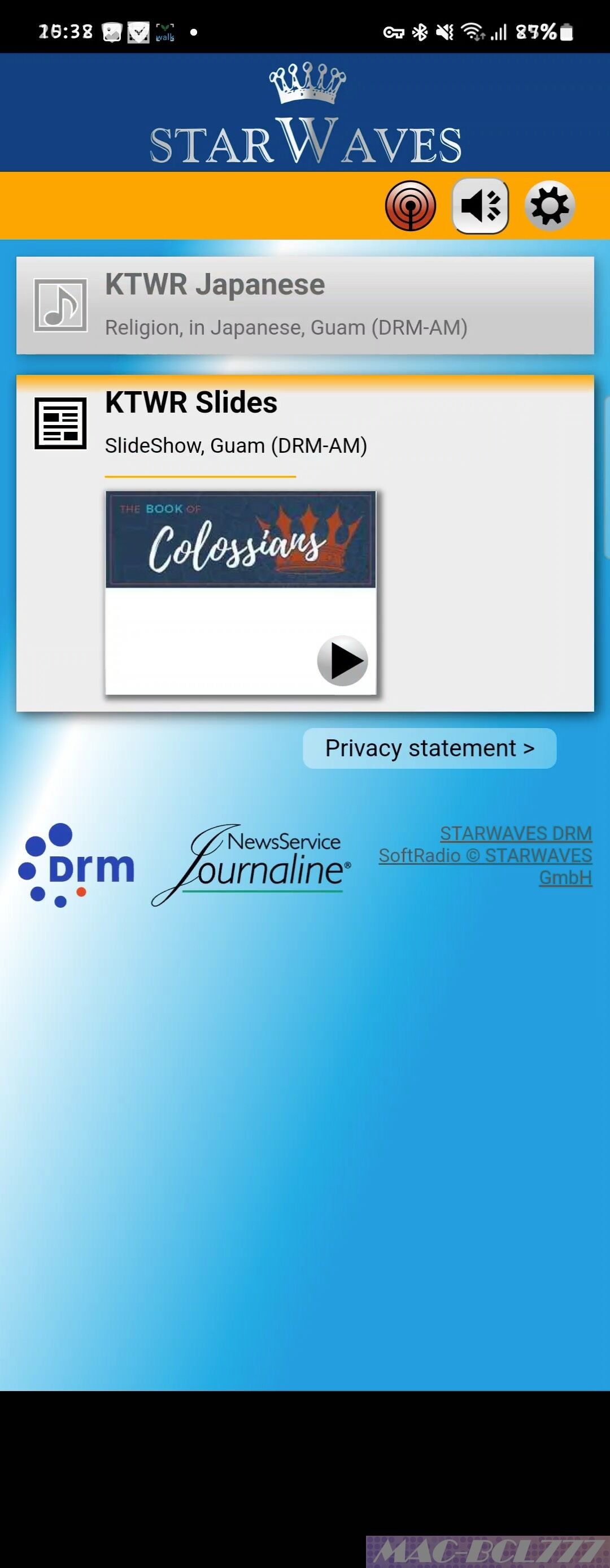スマホアプリ「STARWAVES」でKTWR-DRM放送を聴く : MacとBCLと無線の時間