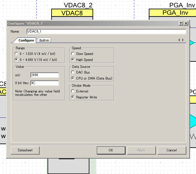 PSoC5 CY8C5888LTI-LP097 VGA_inv を使う(オペアンプ・ゲイン可変) : marukawatechnart's blog