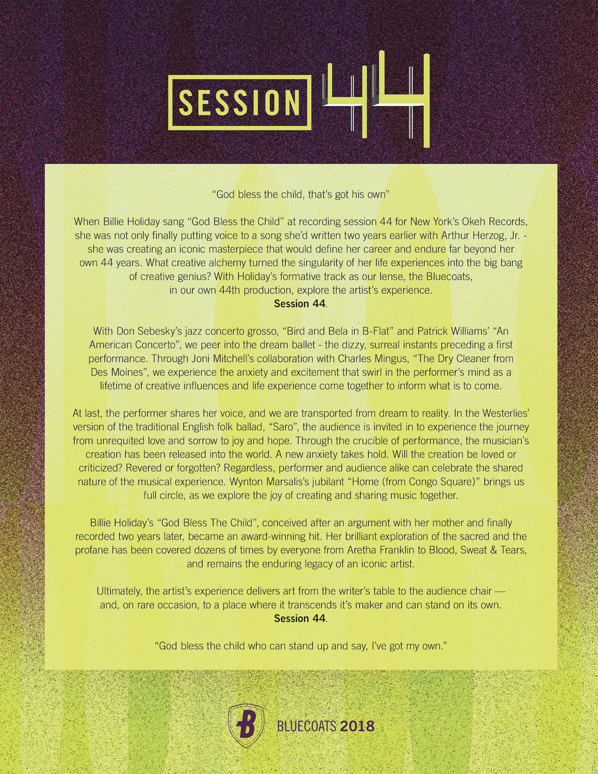 【DCI】ブルーコーツ2018年ショー『 Session 44（セッション44）』曲目等詳細と原曲音源です！ [随時更新] : マーチング部ログ