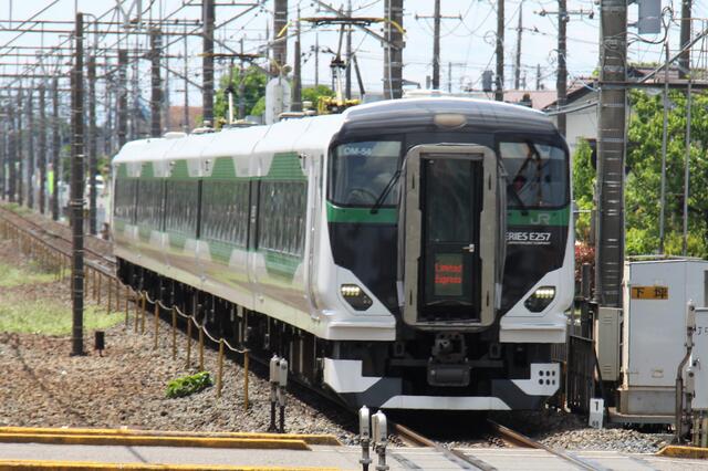 足利大藤まつり号・E257系5500番台が走る！ : 「まつもとあずさ」が3番線にまいります！