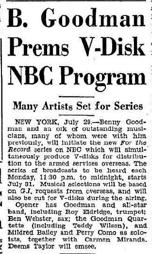 ミケ鹿馬ブログ:B・グッドマン、Ⅴディスク向けNBC放送開始