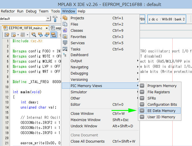 PIC16 XC8 EEPROM : MPLAB X IDE, XC16,XC8 コンパイラの使い方