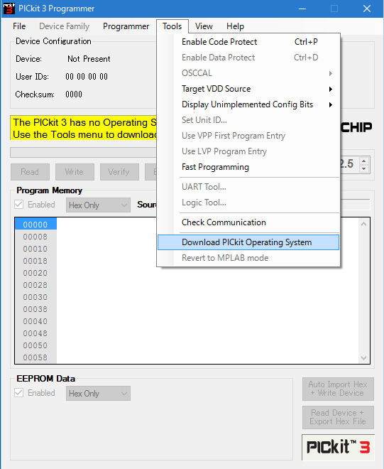PICKit 3 エラー Connection Failed. : MPLAB X IDE, XC16,XC8 コンパイラの使い方