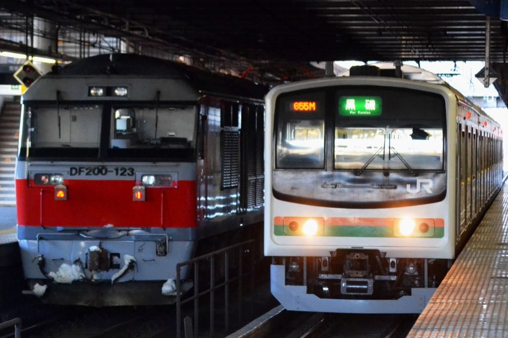 舞‐TeTUⅡ : 209系muetrain黒磯試運転、DF200-123入場回送（2016/1/19）