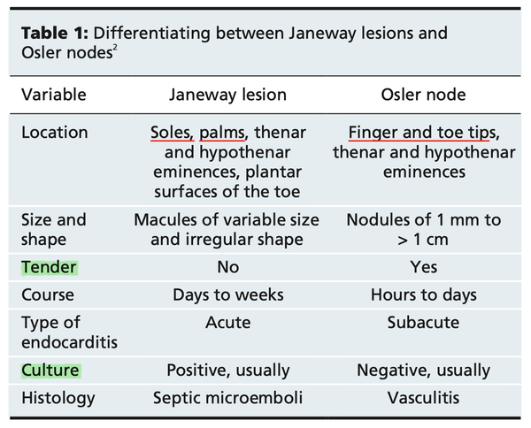 Janeway lesionとOsler nodeの違い : 今日なに読もう〜病院総合診療医の論文ブログ〜