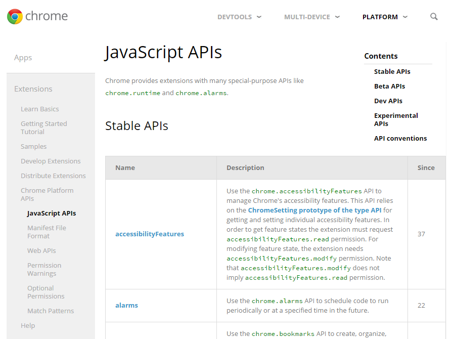 Chromeの developer ページのまわり方