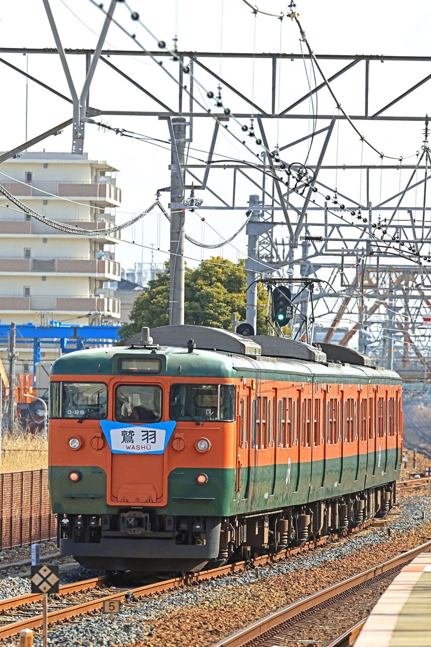 JR西日本 115系300番台D26編成 湘南色「鷲羽」HM掲出＋サボ付き臨時列車＠西宮 : 鐵道写真公開所 参号機