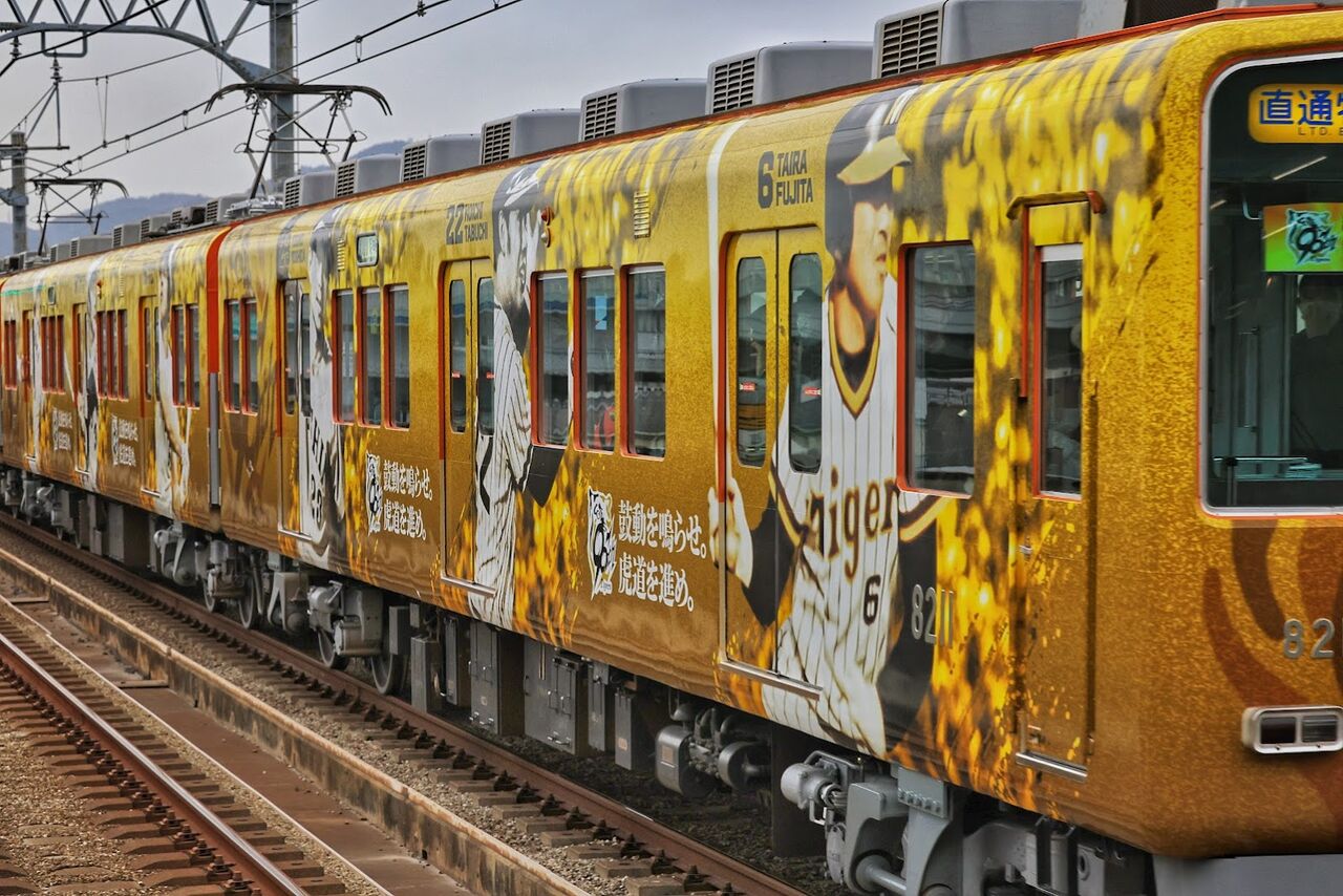 阪神電気鉄道 8000系8211F「阪神タイガース90周年記念」ラッピング＋副標掲出編成 : 鐵道写真公開所 参号機