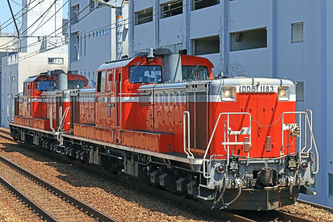 JR西日本 DD51-1183号機＋DD51-1191号機 重連単機「網干訓練」＠さくら夙川 : 鐵道写真公開所 参号機