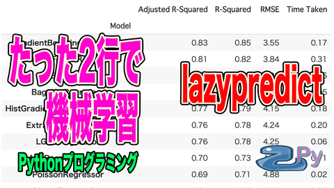 [Pythonプログラミング]たった2行で機械学習の精度検証が出来ちゃうLazypredictを試してみた : 乙Py先生のプログラミング教室
