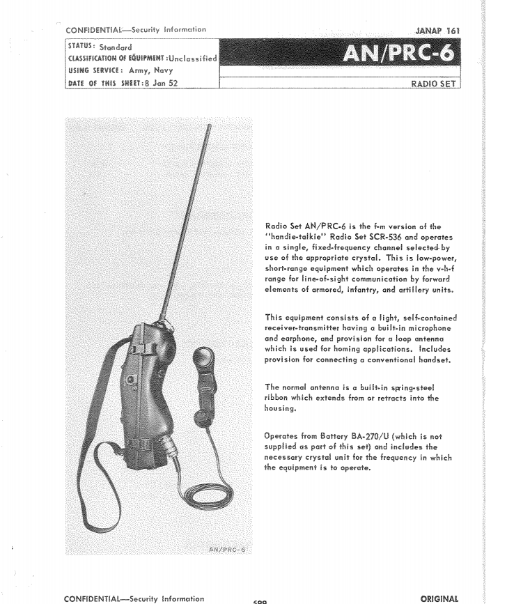 軍用無線機 Radio Set AN/PRC-6 TM11-296 ＆ TM-11-406 : 軍用無線のブログ suzuki shinichi