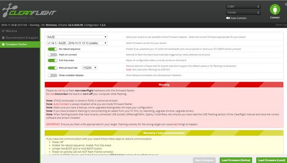 Cleanflightのファームウェアバージョンアップ : ドローン製作工房
