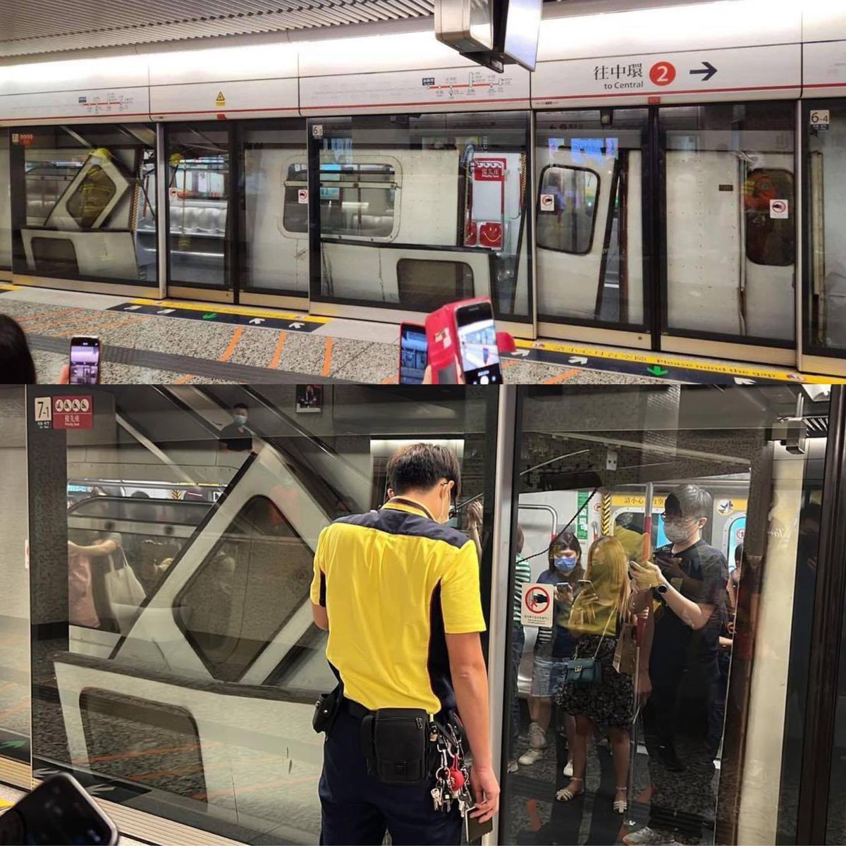 【現地の様子】#香港 #MTR 香港地下鉄 油麻地駅で車両のドアを破壊する事故 走行中に障害物と接触か11/13 #中国 #香港 #地下鉄 #鉄道 : 事件事故・災害速報ニュース