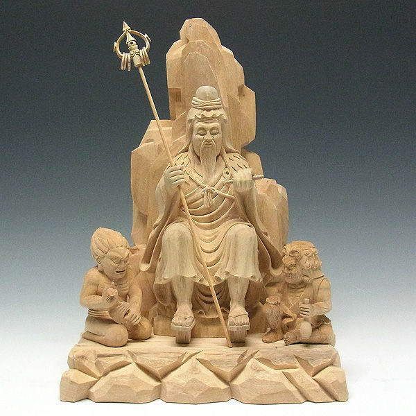 楠/樟(クス) 役行者 小角 (前鬼・後鬼) 高さ:35cm (販売 楠/樟(クス) 役行者 小角 (前鬼・後鬼) 高さ:35cm (販売