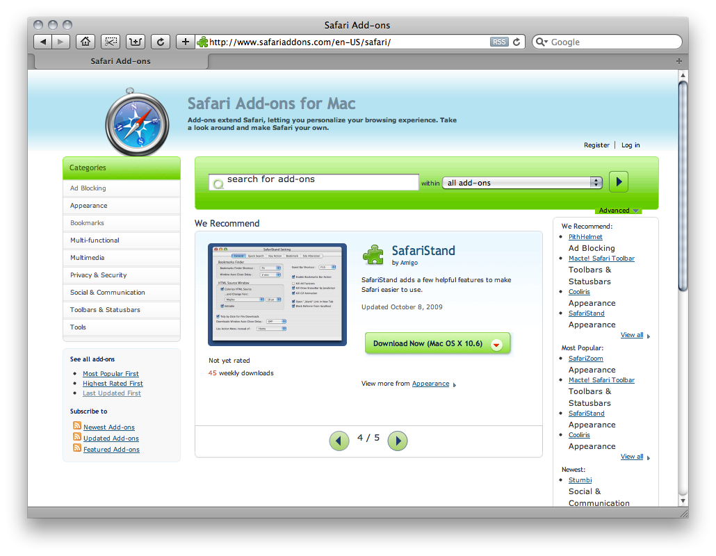 Safariの機能拡張を集めた"Safari Add-ons" : Safari Realized
