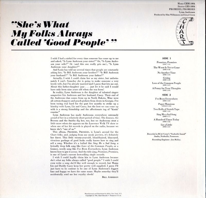 Promises,Promises / Lynn Anderson プロミセス、プロミセス／リン・アンダーソン : 山麓2019のブログ