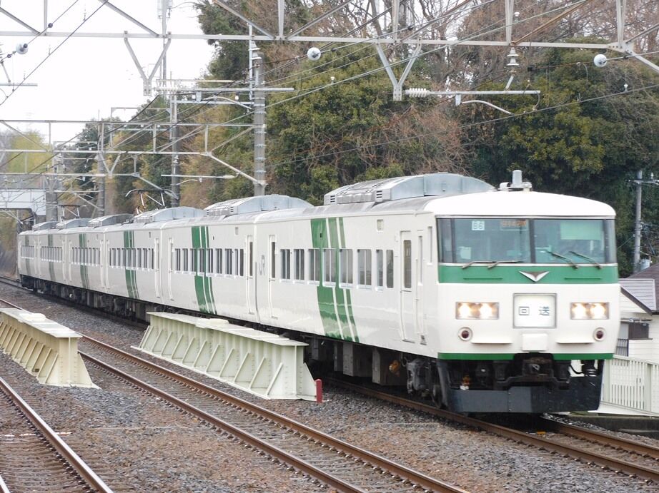 武蔵野線（185系回送）＋常磐線（四季島・E657系青・E657系黄・E657系緑・レール削正車）＋宇都宮線・高崎線（211系） - 令和6年1月 : 深徒徒