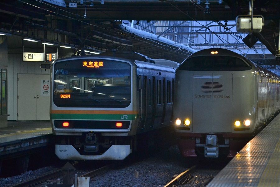 E653系伊東臨とサンライズ＠大船 : moon express