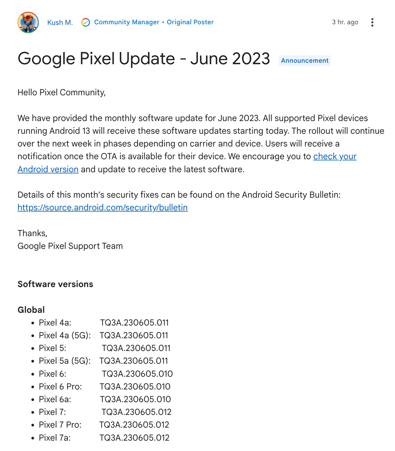 Google announces the June 2023 Pixel security patch! Pixel 4a and later ...