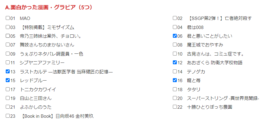 9/22 スピリッツ／サンデーアンケート139 : Studio Trefle