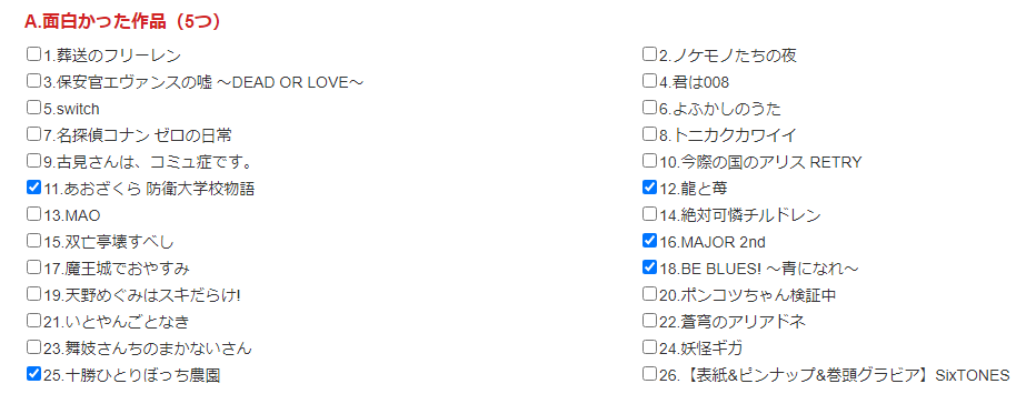 12/25 スピリッツ／サンデーアンケート15 : Studio Trefle