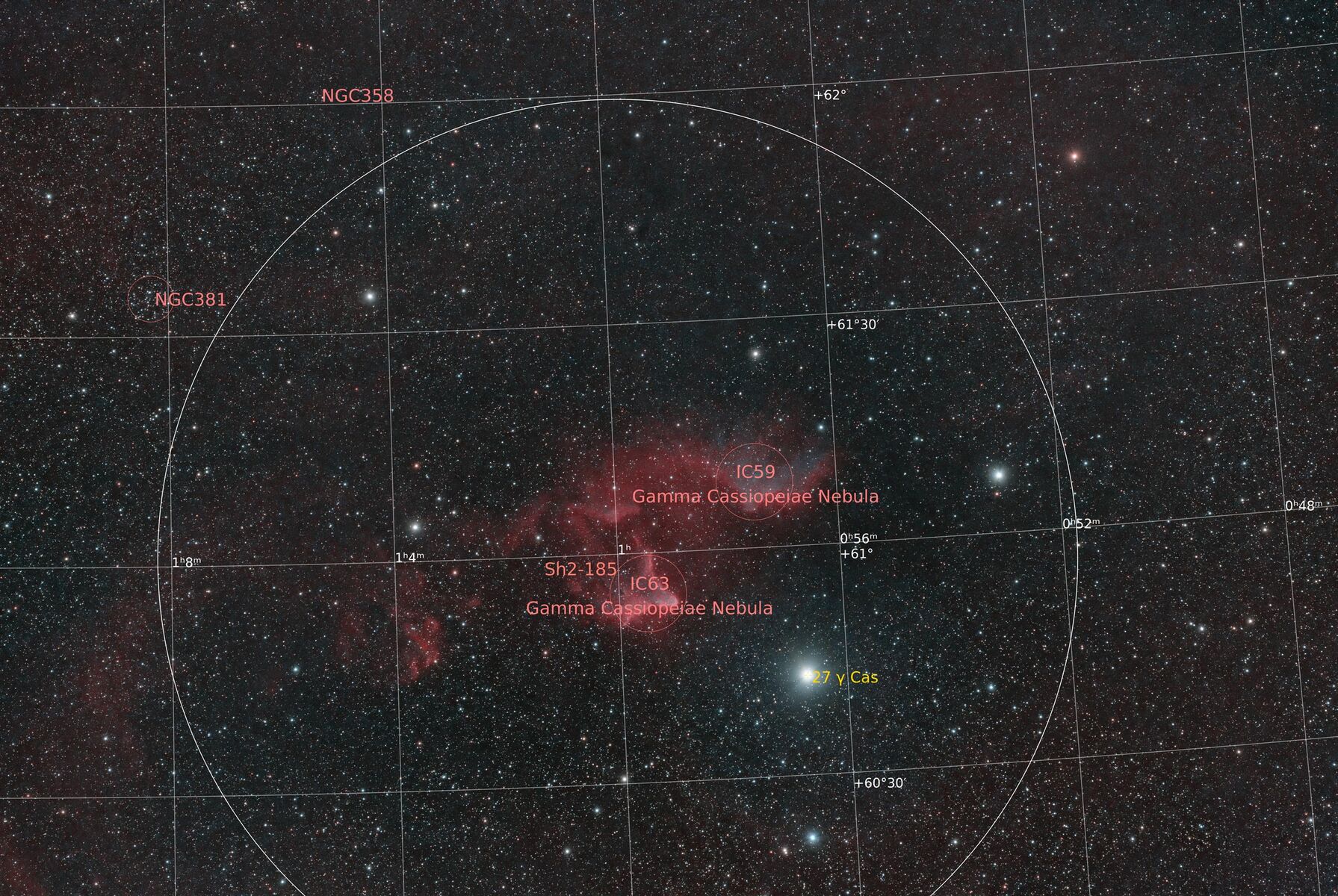 カシオペヤ座ガンマ星とIC59, IC63, Sh2-185 : 星と畑のシニアライフ