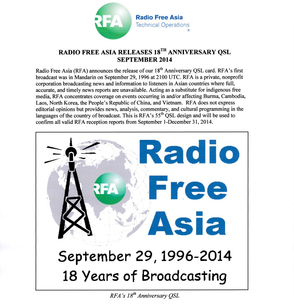 RFA，新ベリカード情報 : （旧）国際短波放送情報