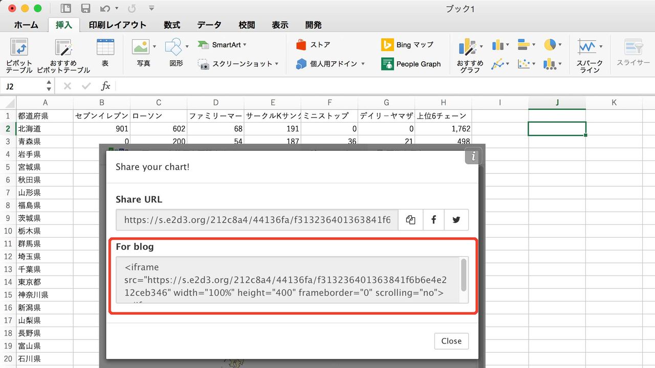 PowerPoint OnlineでE2D3のグラフを表示させる - てくてくめもめも